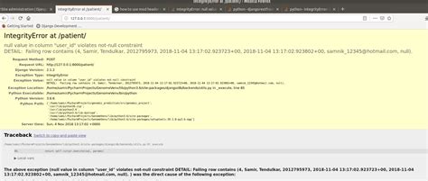 Python X IntegrityError Null Value In Column User Id Violates Not Null Constraint Django