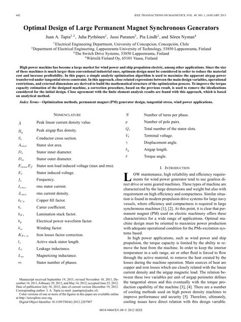 Pdf Optimal Design Of Large Permanent Magnet Synchronous Generators