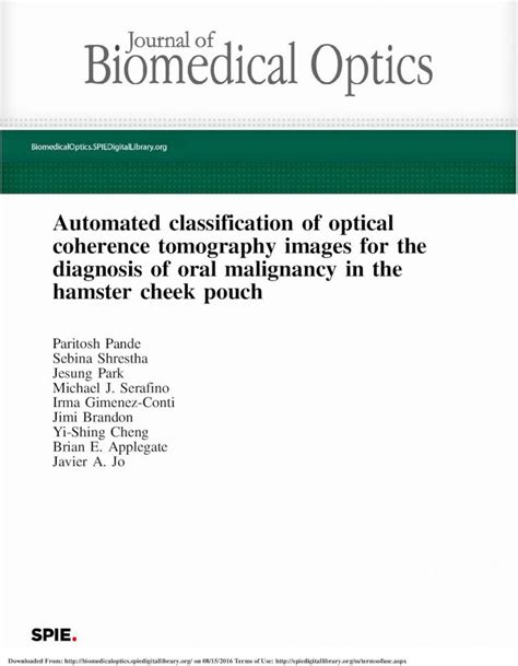 Pdf Automated Classification Of Optical Coherence Tomography €¦ · Automated Classification