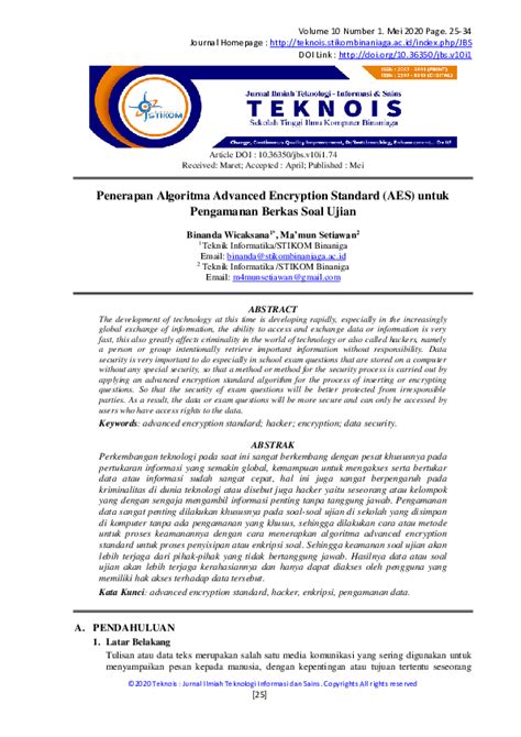 Pdf Penerapan Algoritma Advanced Encryption Standard Aes Untuk