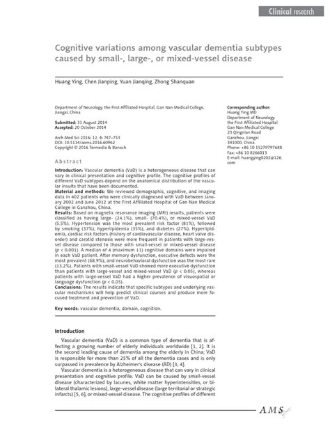 Ying 2016 Cognitive Variations Among Vascular Dementia Subtypes
