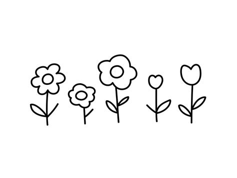 ゆるい手書きの花五つの列｜ai百科「シンテリ」で調べる語句・イラスト