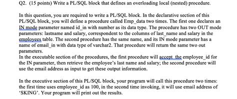 q2 15 points write a pl sql block that defines an
