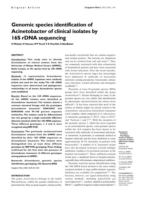 Pdf Genomic Species Identification Of Acinetobacter Of Clinical Isolates By 16s Rdna Sequencing