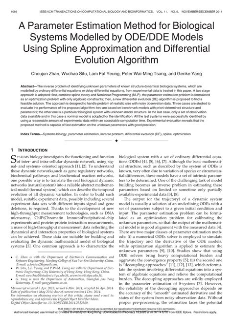 pdf a parameter estimation method for biological systems modelled by