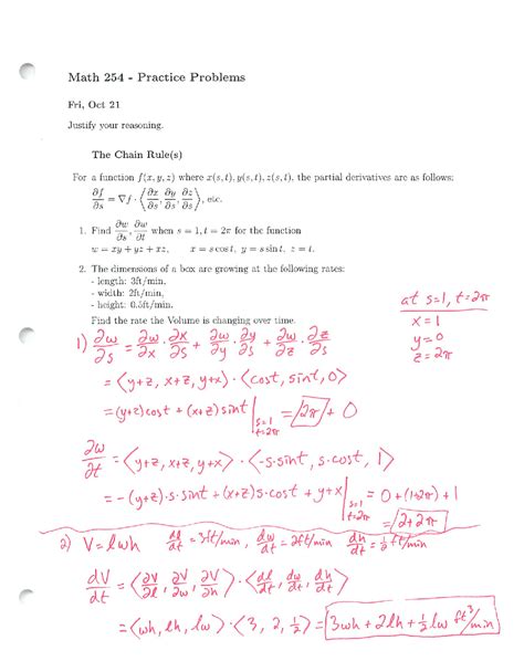 Solved The Chain Rule Practice Problems Calculus Iv Mth 254 Docsity