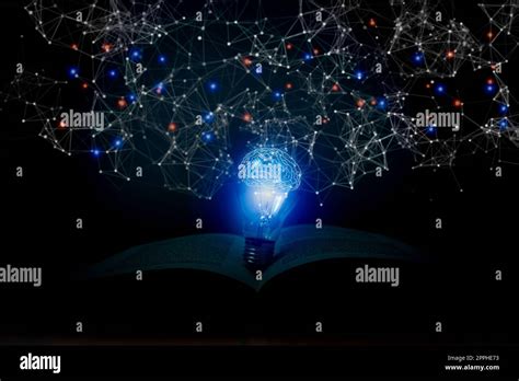 Light Bulb On Open Book With Virtual Brain And Connection Line Network Education Concept