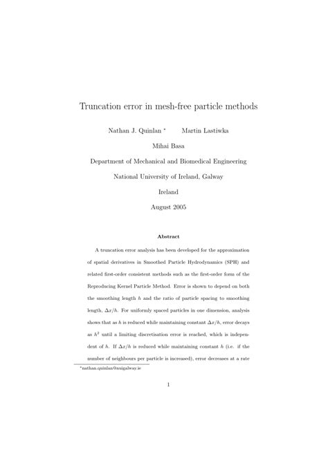 Pdf Truncation Error In Mesh‐free Particle Methods