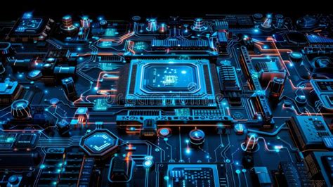 Futuristic Ai Circuit Board Quantum Computing Processor Background Stock Illustration