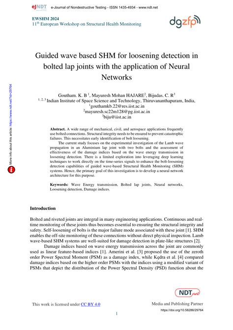 Pdf Guided Wave Based Shm For Loosening Detection In Bolted Lap Joints With The Application Of