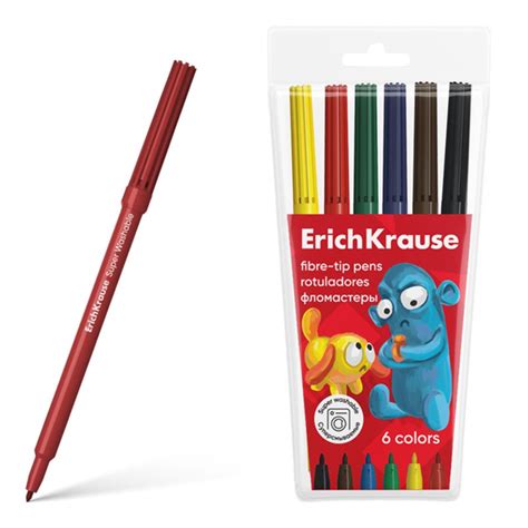 Фломастеры 6 цветов, ErichKrause, "Jolly Friends Super Washable" микс ...