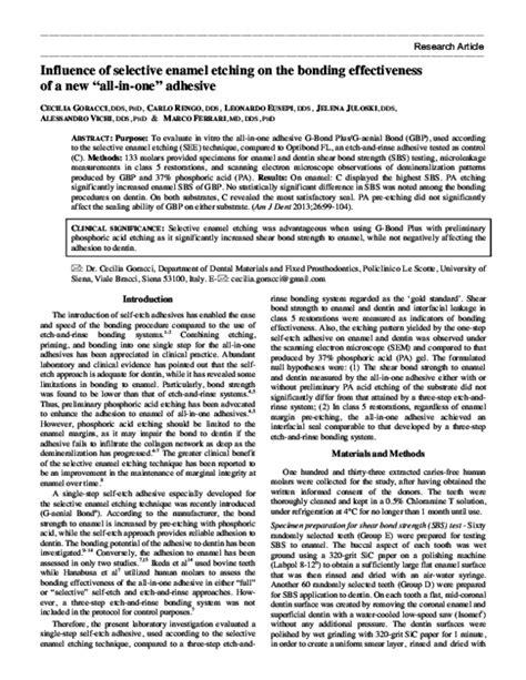 Pdf Influence Of Selective Enamel Etching On The Bonding