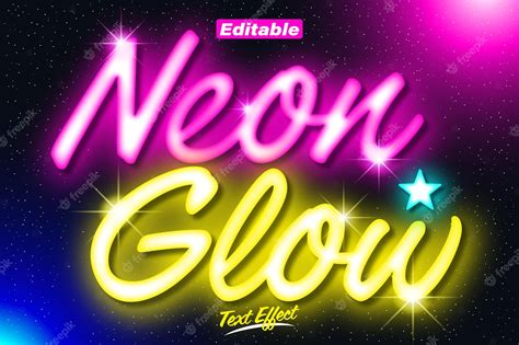 Premium Vector Pink And Yellow Neon Glow Text Effect With Shiny Stars Background