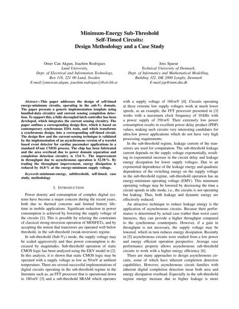 Pdf Minimum Energy Sub Threshold Self Timed Circuits · Pdf Filedesign Methodology And A Case