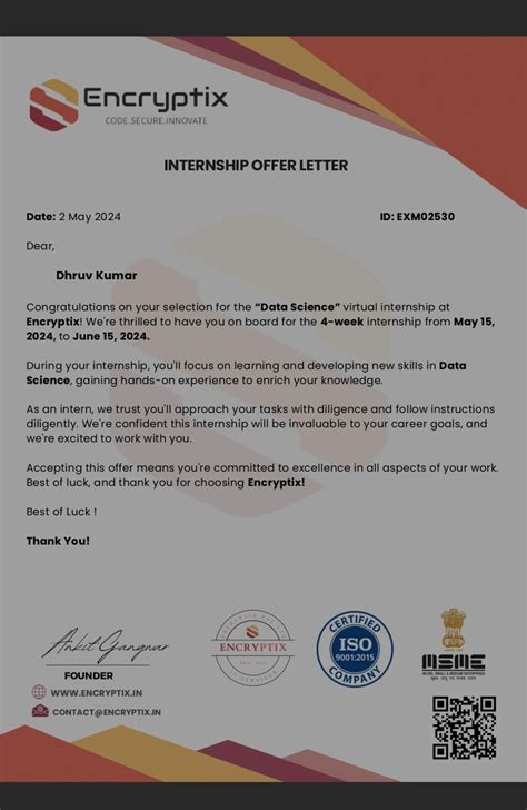 Dhruv Prajapati On Linkedin Encryptix Internship Datascience Corporateworld