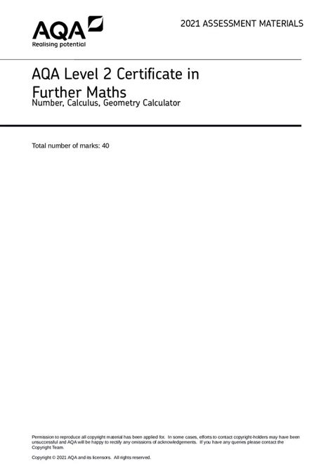 Aqa Level 2 Certificate In Further Maths Number Calculus Geometry