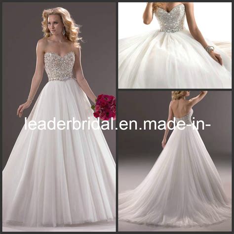 China Sweetheart Neck A Line Beads Crystal Stones Bridal Dress Nd2