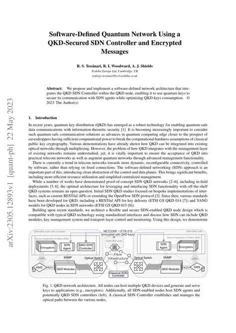 Pdf Software Defined Quantum Network Using A Qkd Secured Sdn Controller And Encrypted Messages