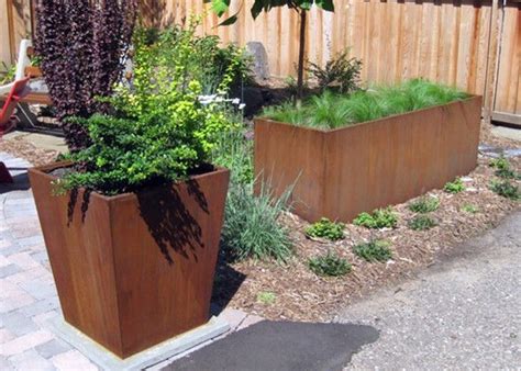 High Strength Rusted Steel Planters Rectangular Metal Planter Forging