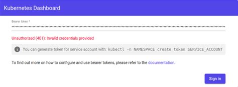 how to solve kubernetes dashboard unauthorized 401 invalid