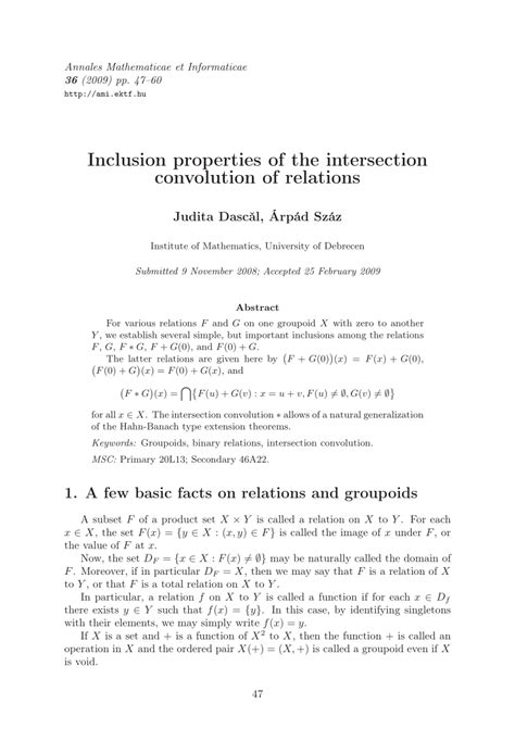 PDF Inclusion Properties Of The Intersection Convolution Of Relations