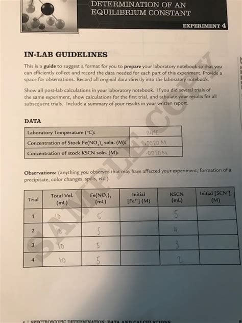 Solved DETERMINATION OF AN EQUILIBRIUM CONSTANT EXPERIMENT 4 Chegg Com