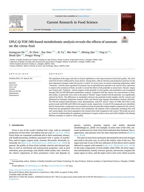Pdf Uplc Q Tofms Based Metabolomic Analysis Reveals The Effects Of
