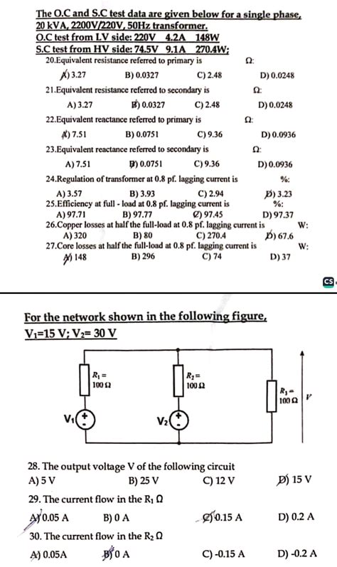 solved the o c and s c test data are given below for a