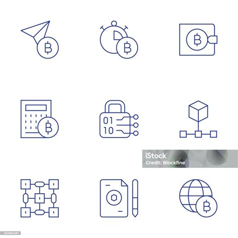 블록 체인 아이콘 세트 가는 선 아이콘 편집 가능한 획 계약 암호화 비트 코인 블록 체인 보내다 지갑 구조 타이머 세계 0명에 대한 스톡 벡터 아트 및 기타 이미지 Istock