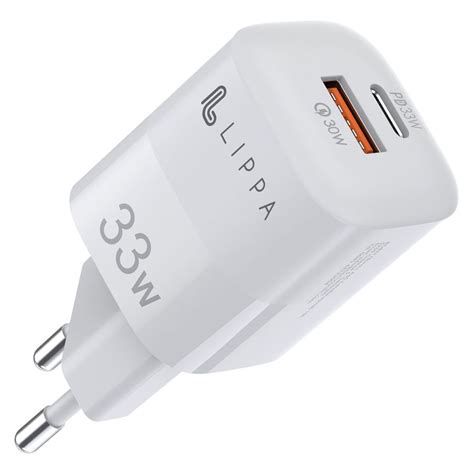 Lippa W USB C PD USB A QC GaN Wall Charger White