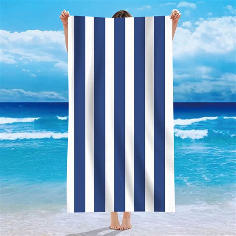 Blue Microfiber Beach Towel Blue Stripe Large Size 80x160cm Fnffz