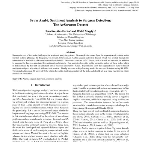 From Arabic Sentiment Analysis To Sarcasm Detection The Arsarcasm Dataset Acl Anthology