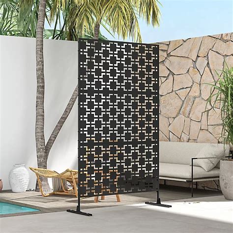 Outsunny 6 5ft Metal Outdoor Privacy Screen Panel W Stand Grid Style