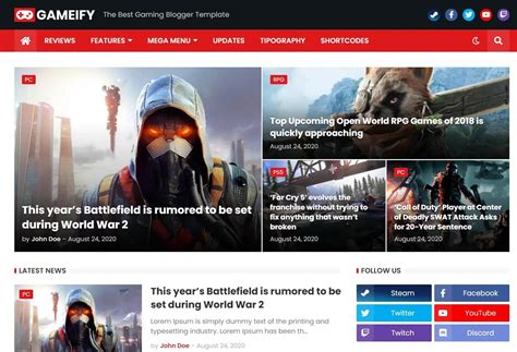 download gameify premium quality blogger template latest blogger theme