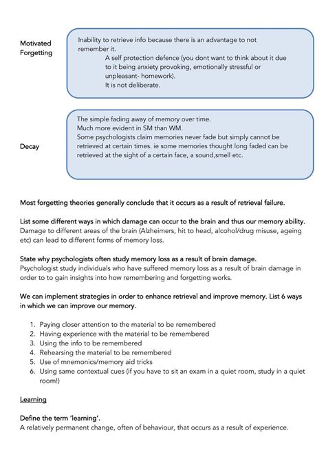 Cognition Notes Year 12 Psychology Year 12 Wace Thinkswap