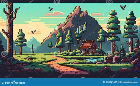 Woodland Village House Game Scenery Pixel Art Stock Illustration Illustration Of Game Vehicle