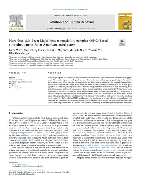 Pdf More Than Skin Deep Major Histocompatibility Complex Mhc Based Attraction Among Asian