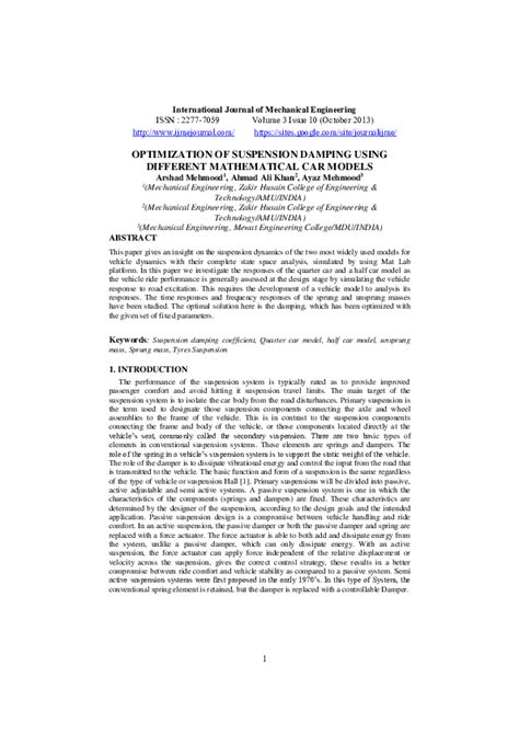 Pdf Optimization Of Suspension Damping Using Different Mathematical