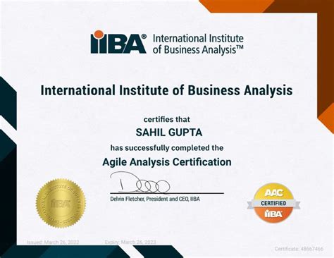 Successfully Completed Agile Analysis Certification Iiba
