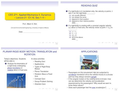 Pdf Reading Quiz€¦ · • Types Of Rigid Body Motion • Planar Translation • Rotation About A