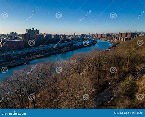 Aerial View Of The Harlem River Manhattan On The Right And The Bronx