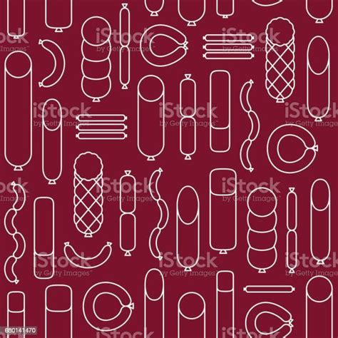 소시지 완벽 한 패턴입니다 다양 한 소시지 및 고기 제품입니다 정육점이 게 배경 플랫 스타일입니다 벡터 일러스트입니다 건조 식품에 대한 스톡 벡터 아트 및 기타 이미지