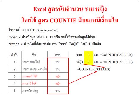 Excel สูตรนับจํานวน ชาย หญิง 108 How To นานา สาระน่ารู้
