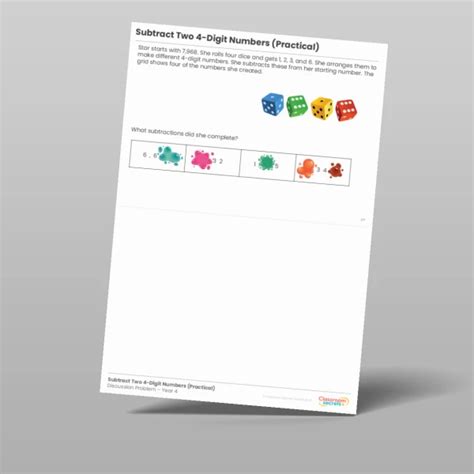 Year 4 Subtract Two 4 Digit Numbers Practical Discussion Problem