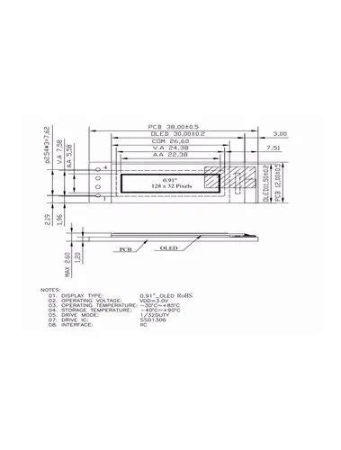 Lcd White Probots 091 Oled Display Blue 128x32 For Arduino Raspberry