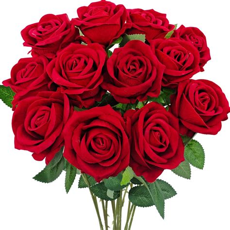 20pcs Artificial Roses With Long Stems Realistic Silk
