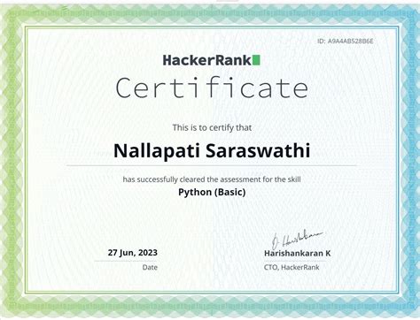Nallapati Saraswathi On Linkedin Python Hackerrank Certification