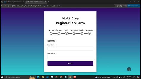Multi Step Registration Form Using Html Css And Javascript With Source Code Youtube