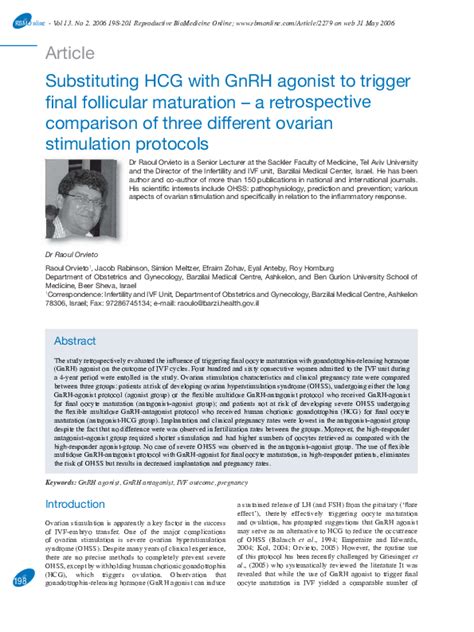 Pdf Substituting Hcg With Gnrh Agonist To Trigger Final Follicular Maturation A