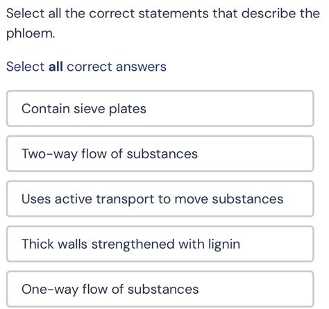 solved select all the correct statements that describe the phloem